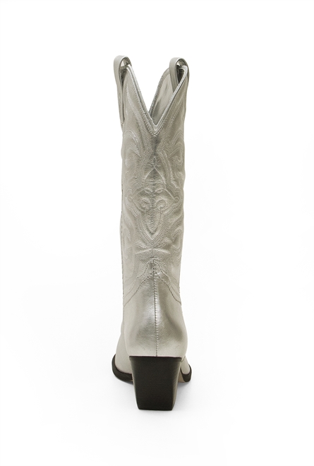Bota West Couro Metalizado Prata