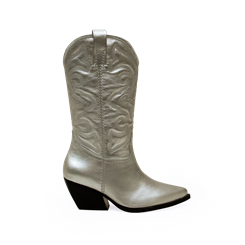 Bota West Couro Metalizado Prata