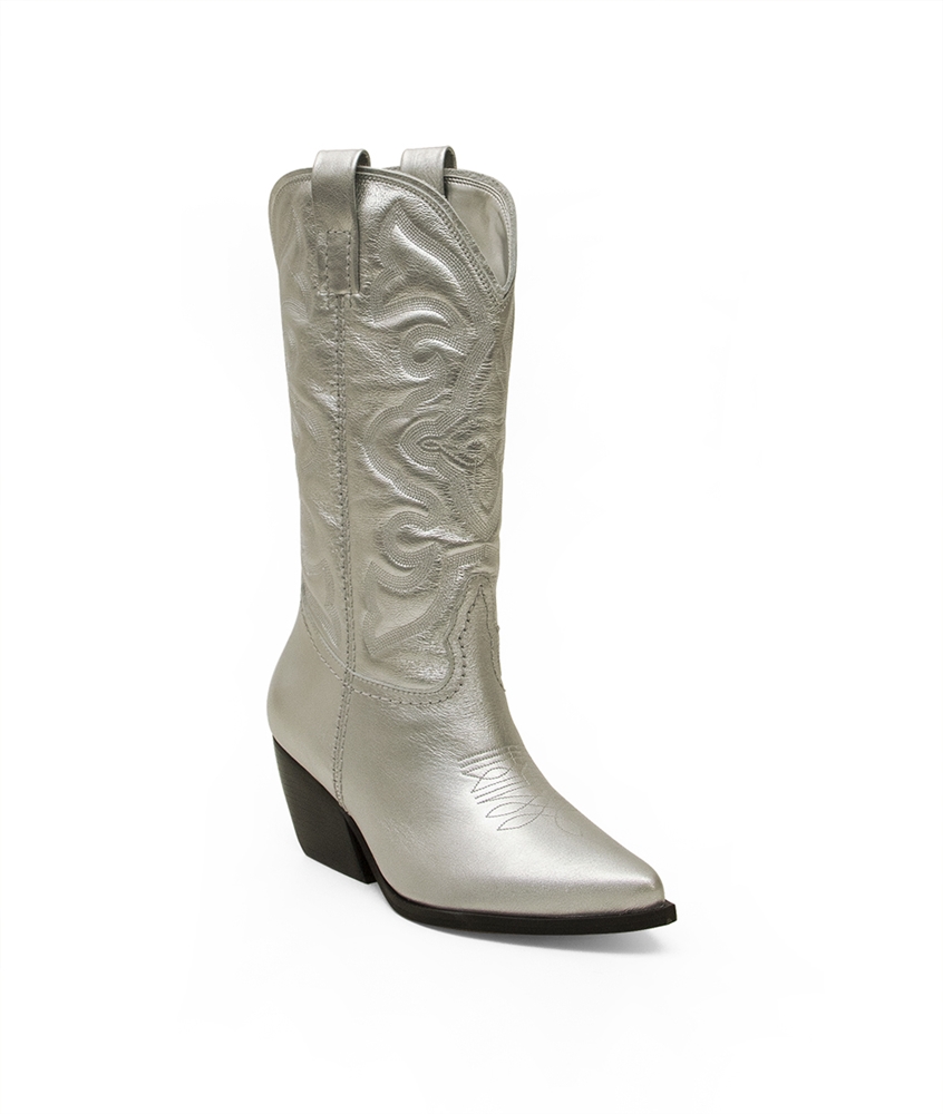 Bota West Couro Metalizado Prata